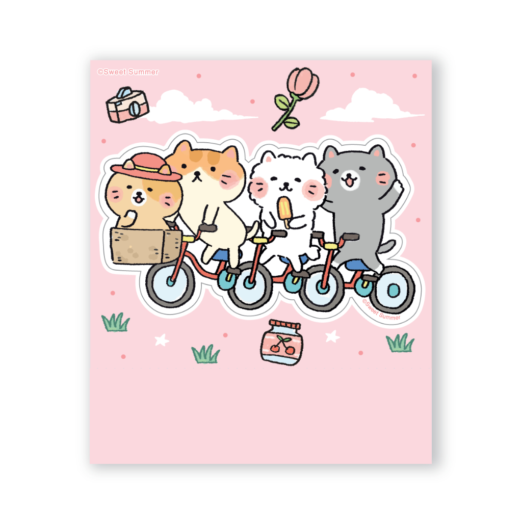 Character Sticker Big Size - Cat Company Bicycle — PaperMarket