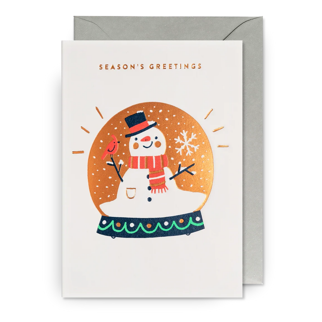 Greeting Card - Season's Greetings Snowman in Snow Globe — PaperMarket